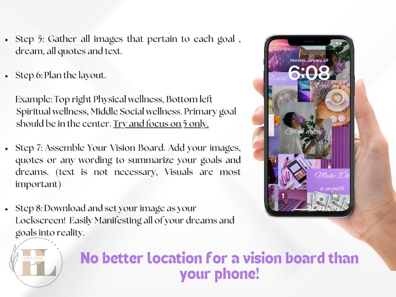 Purple Vision Board Phone Wallpaper Lilac Aesthetic Digital Vision ...