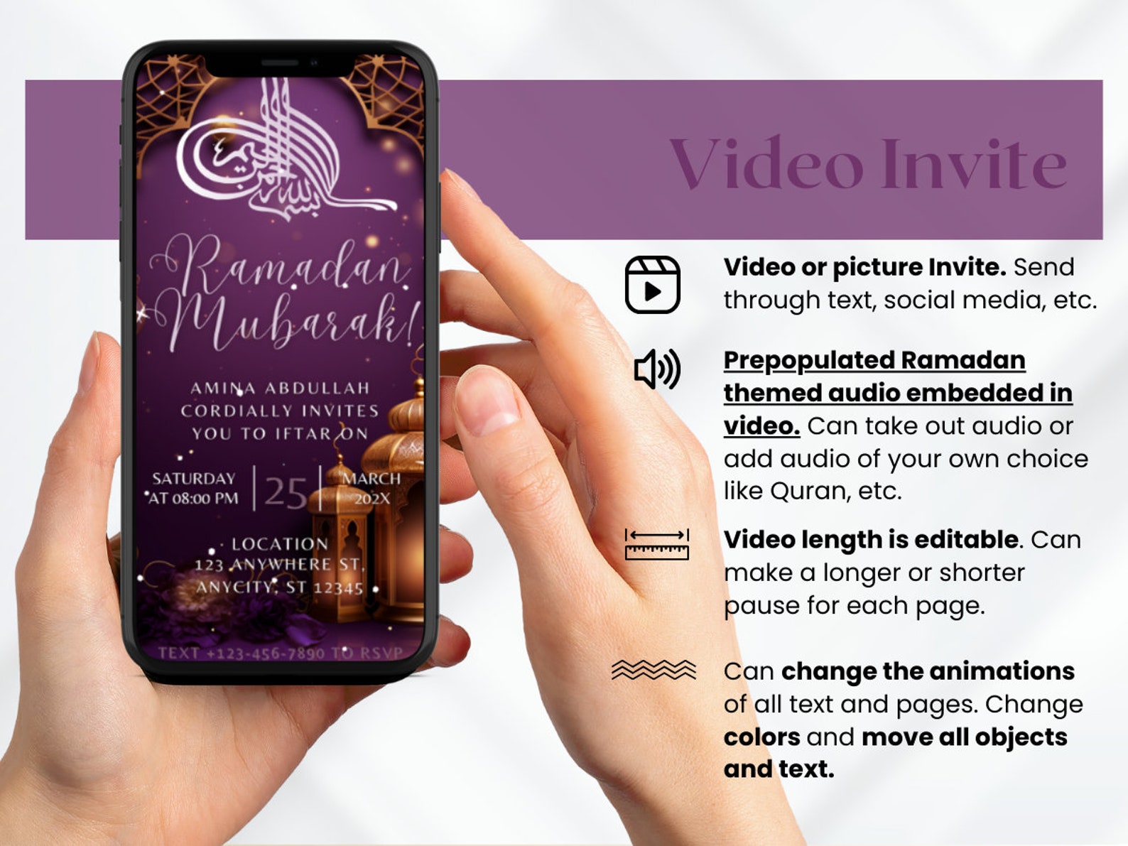 Editable Iftar Invitation Purple Iftar Dinner Invitation Template Iftar ...