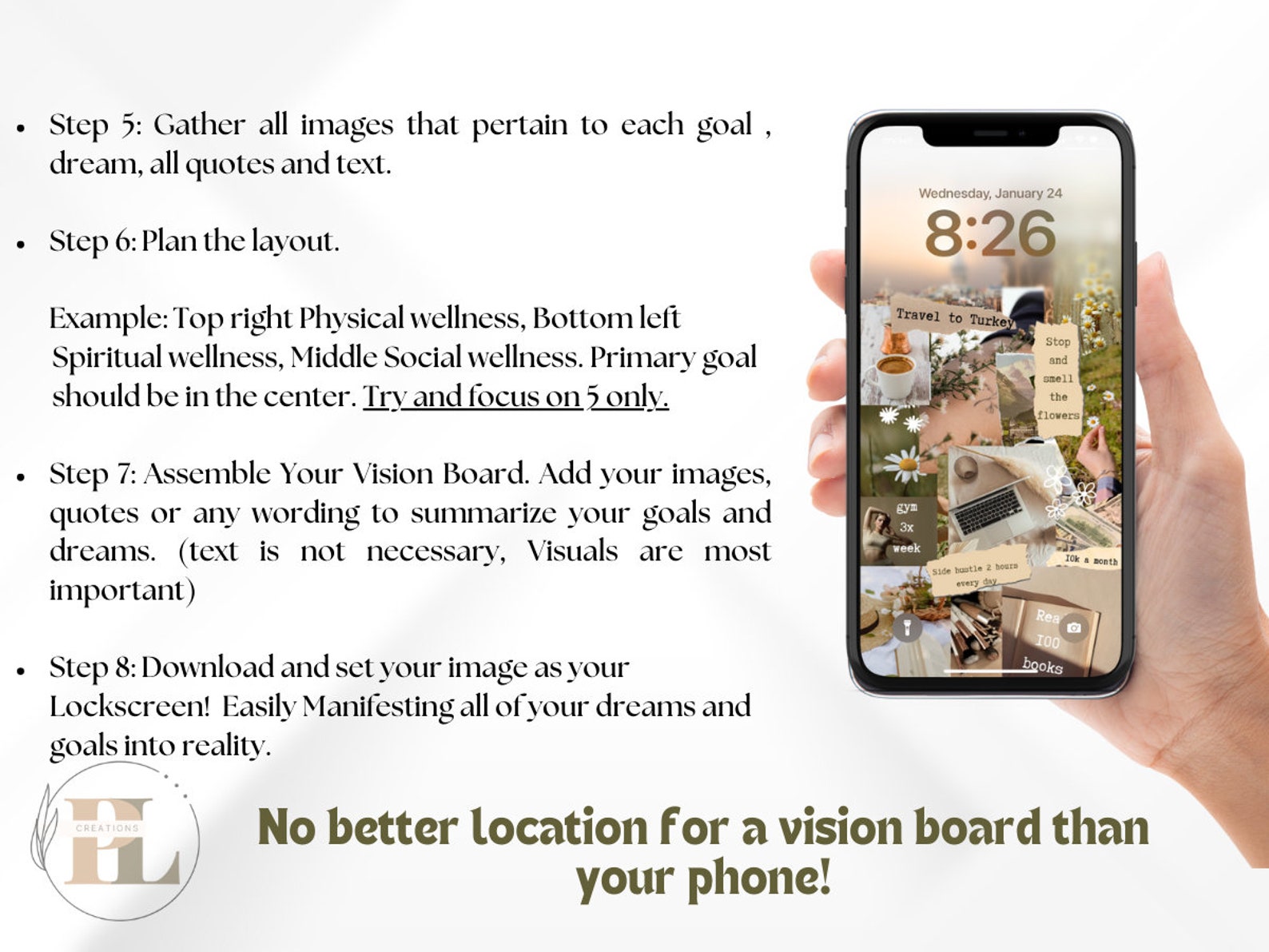Green Aesthetic Vision Board Phone Wallpaper Nature Digital Vision ...