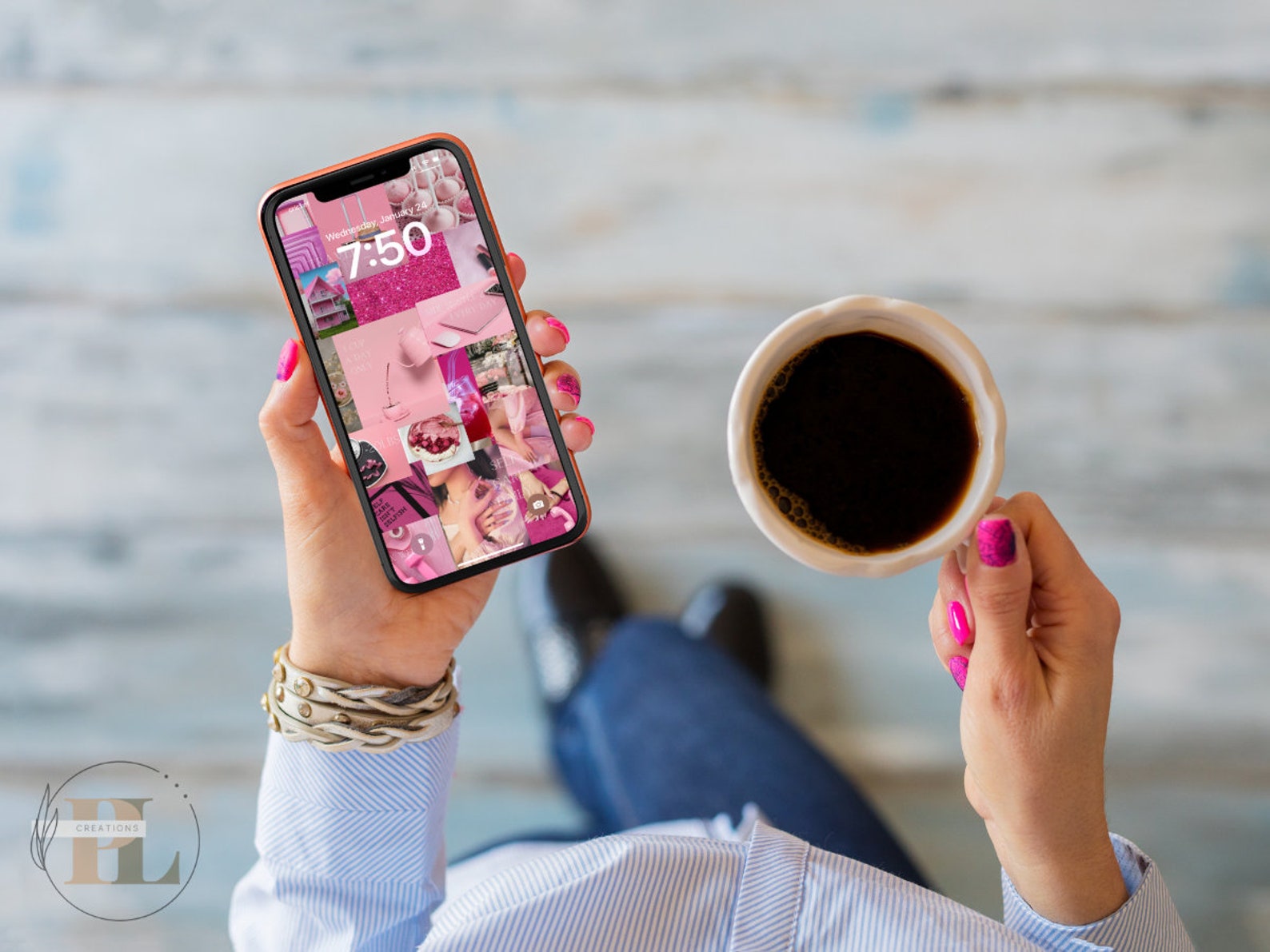 Pink Vision Board Template, Customizable Phone Wallpaper (digital ...