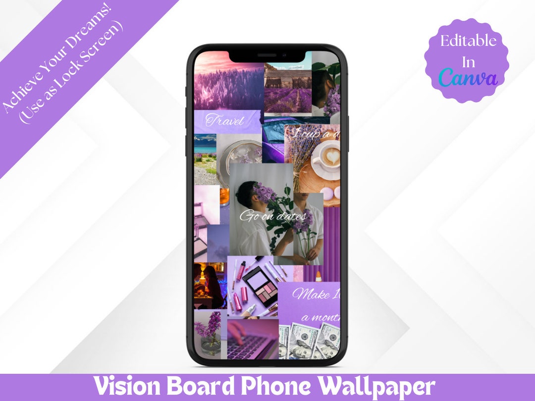 Purple Vision Board Phone Wallpaper Lilac Aesthetic Digital Vision ...