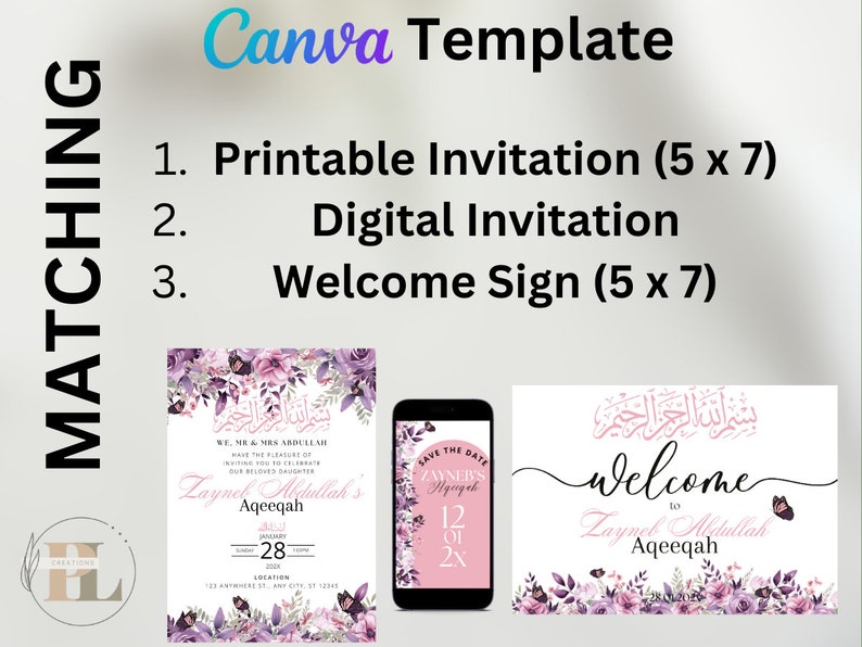 Purple Digital Aqeeqah Invitation Butterfly Akika Aqiqa Invite Aqiqa ...