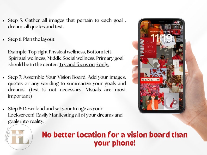 Red Aesthetic Digital Vision Board Template Red Vision Board Phone ...