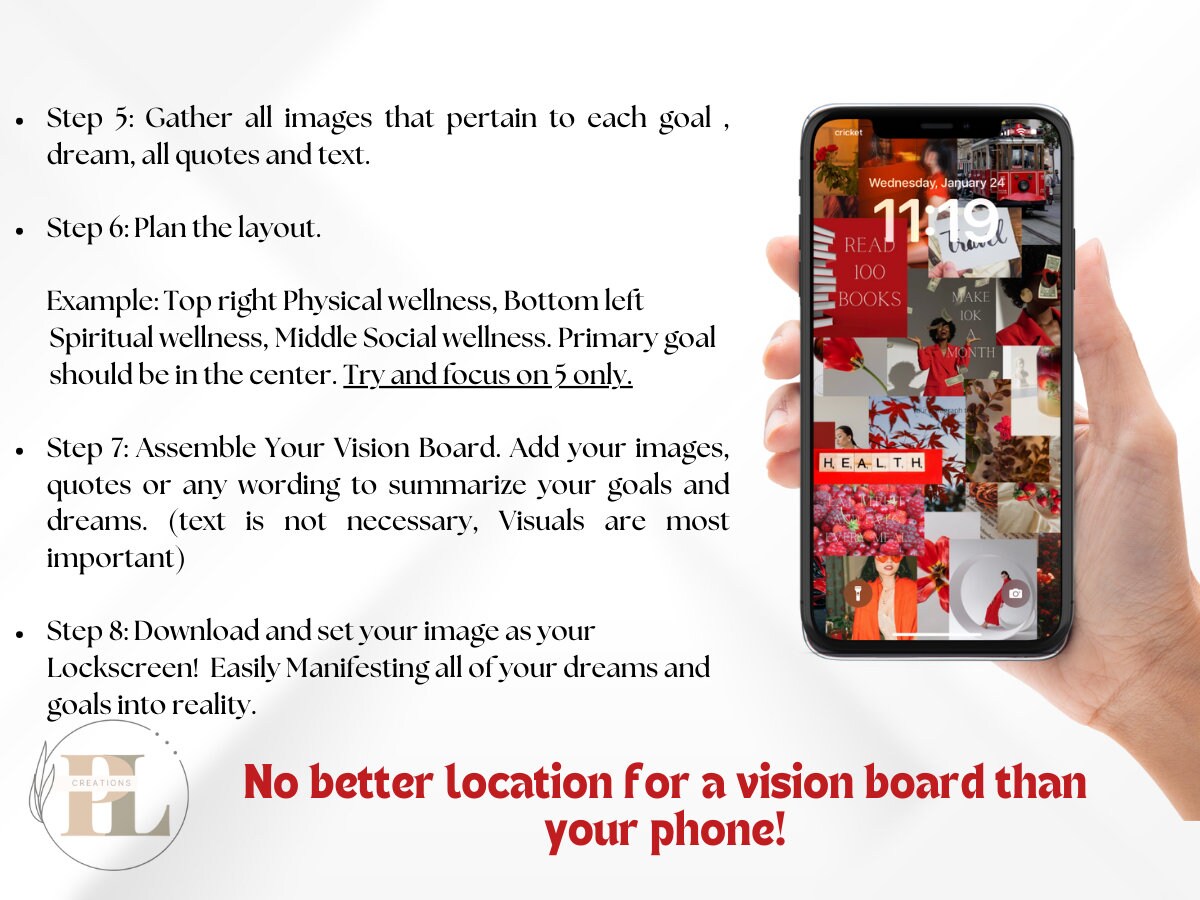 Red Aesthetic Digital Vision Board Template Red Vision Board Phone ...