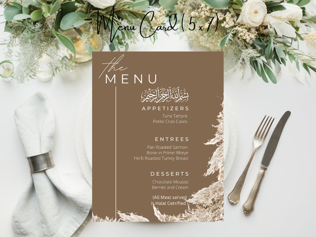 Boho Pampas Grass Nikkah Menu Card Template (digital Download) - Etsy