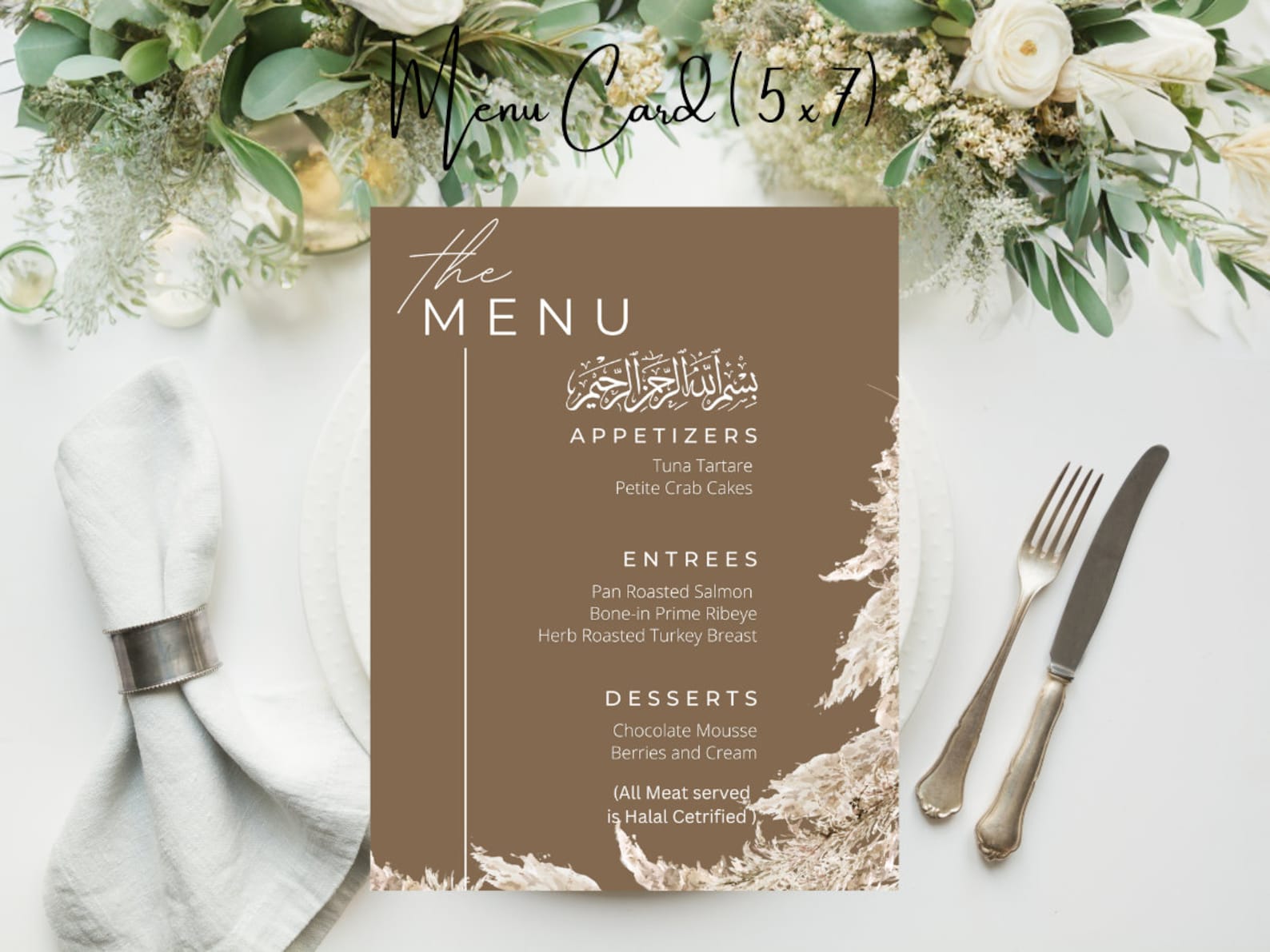 BOHO Pampas Grass Muslim Menu Card Nikkah Manu Card Template Message ...