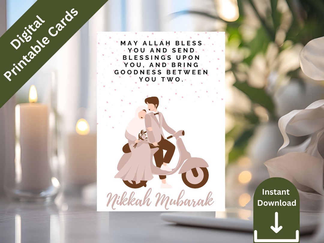 Cute Nikkah Mubarak Card With Prayer for Muslim Couple Nikkah Mubarak ...