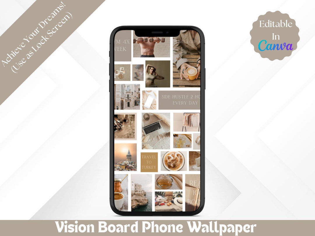 Minimalist Digital Vision Board Template Beige Vision Board Template ...