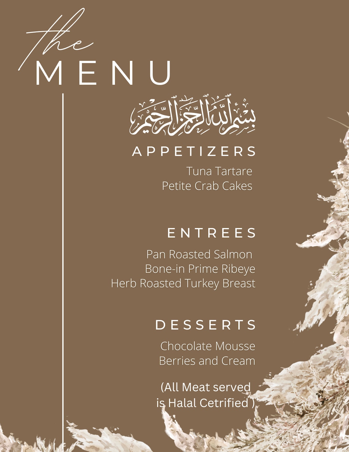 BOHO Pampas Grass Muslim Menu Card Nikkah Manu Card Template Message ...