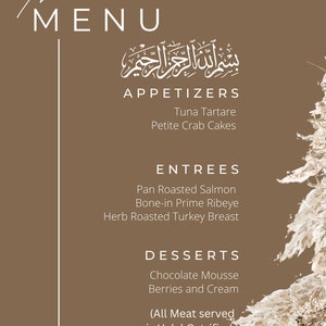Boho Pampas Grass Nikkah Menu Card Template (digital Download) - Etsy