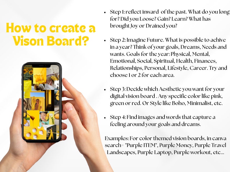 Yellow Aesthetic Digital Vision Board Template Yellow Vision Board ...