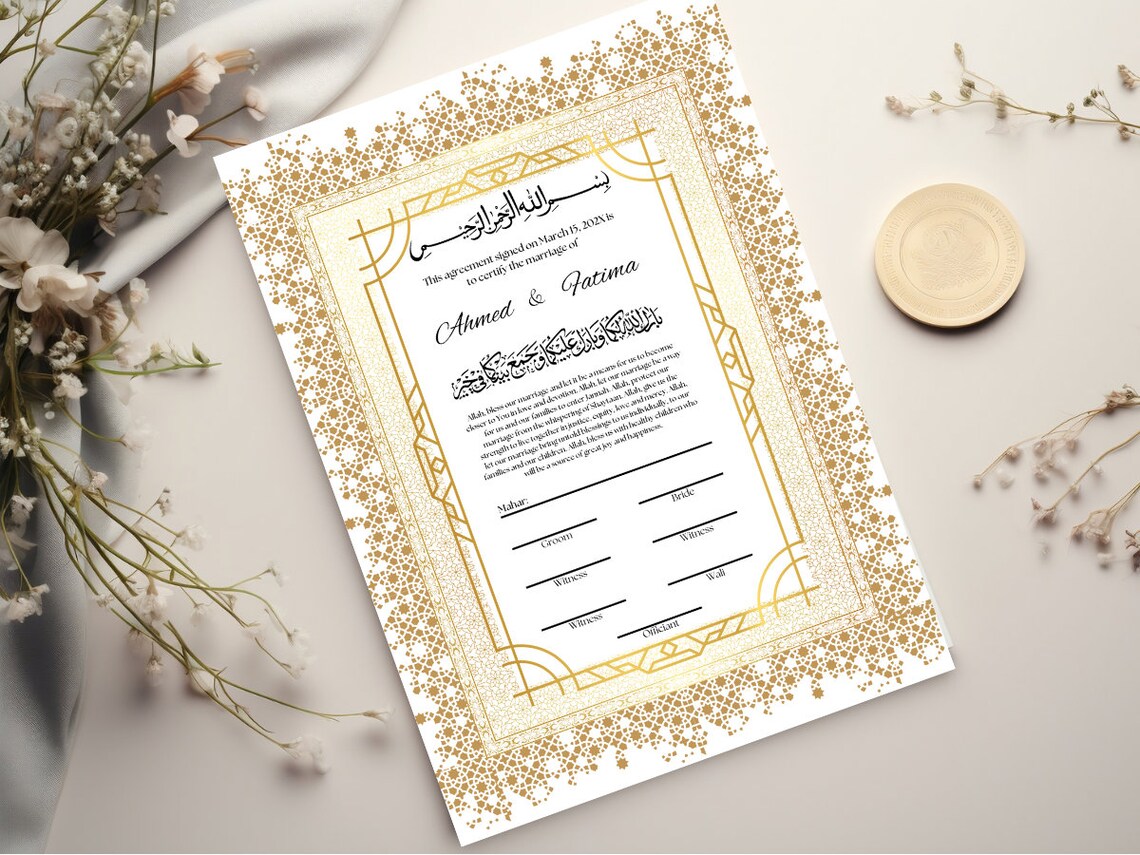 Luxury Nikkah Certificate Instant Download Nikkah Contract Digital ...