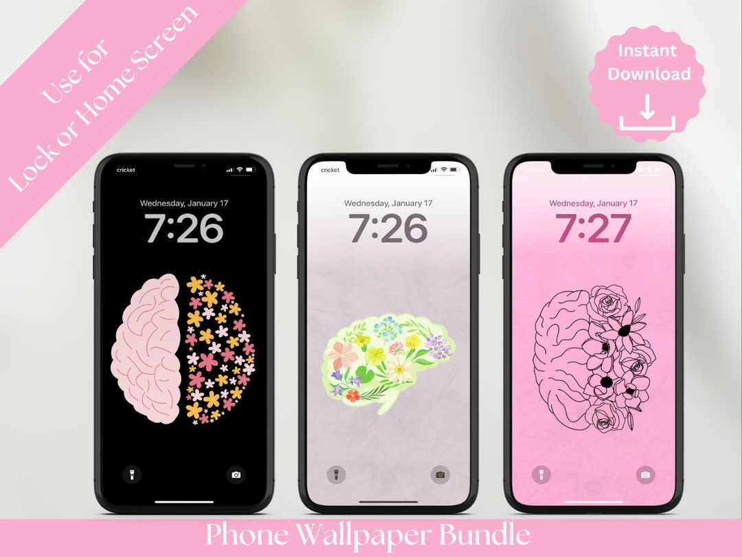Floral Brain Phone Wallpaper, Medical Art Background (digital Download ...
