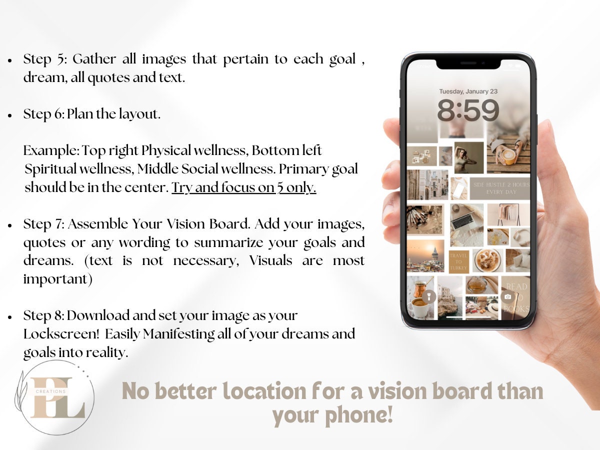 Minimalist Digital Vision Board Template Beige Vision Board Template ...