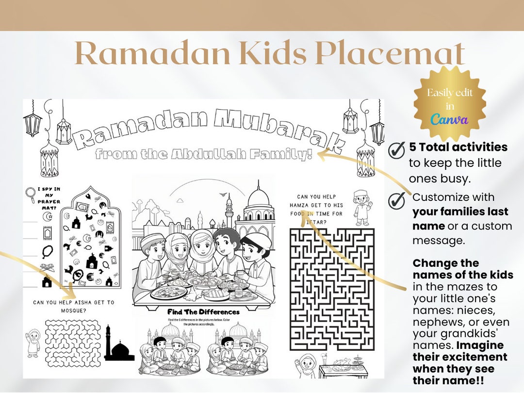 Ramadan Printable Kids Printable Placemat Ramadan Kids Craft Editable ...