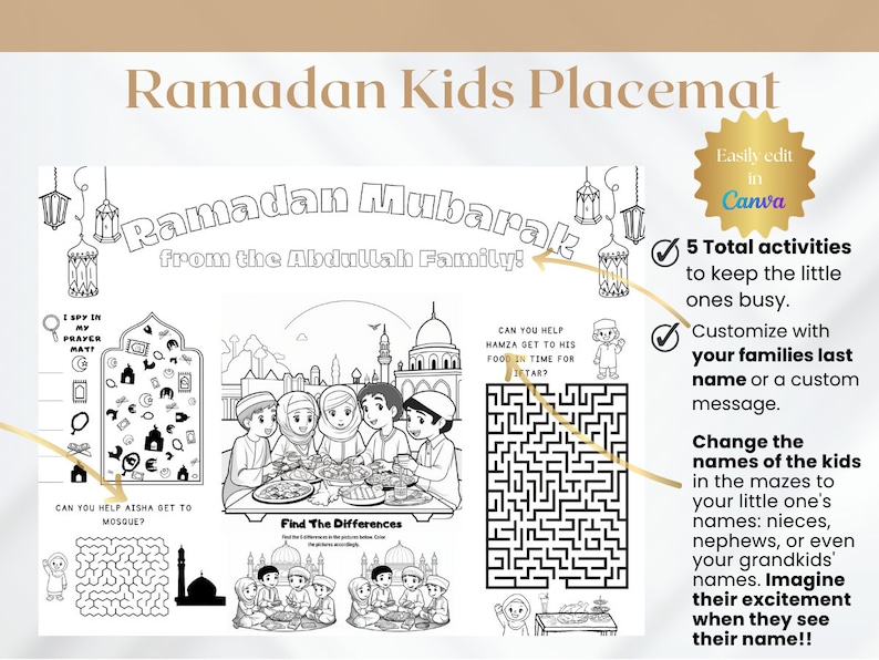 Ramadan Printable Kids Printable Placemat Ramadan Kids Craft Editable ...