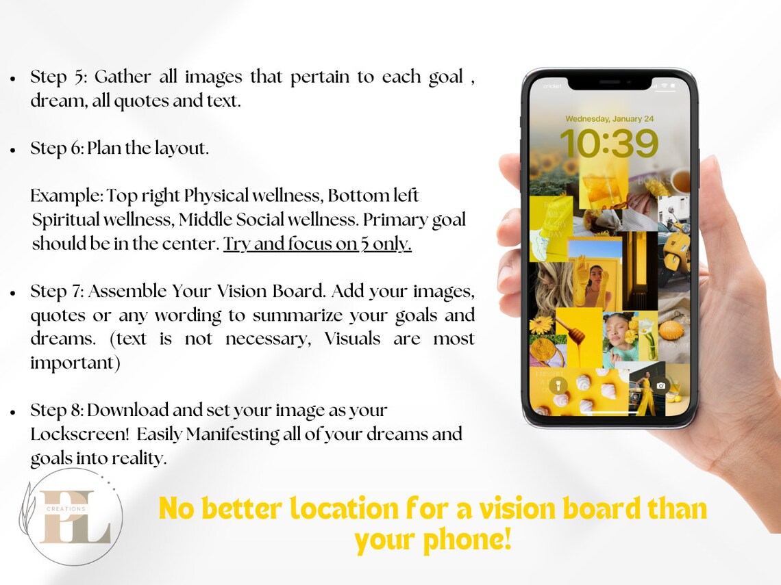 Yellow Aesthetic Digital Vision Board Template Yellow Vision Board ...