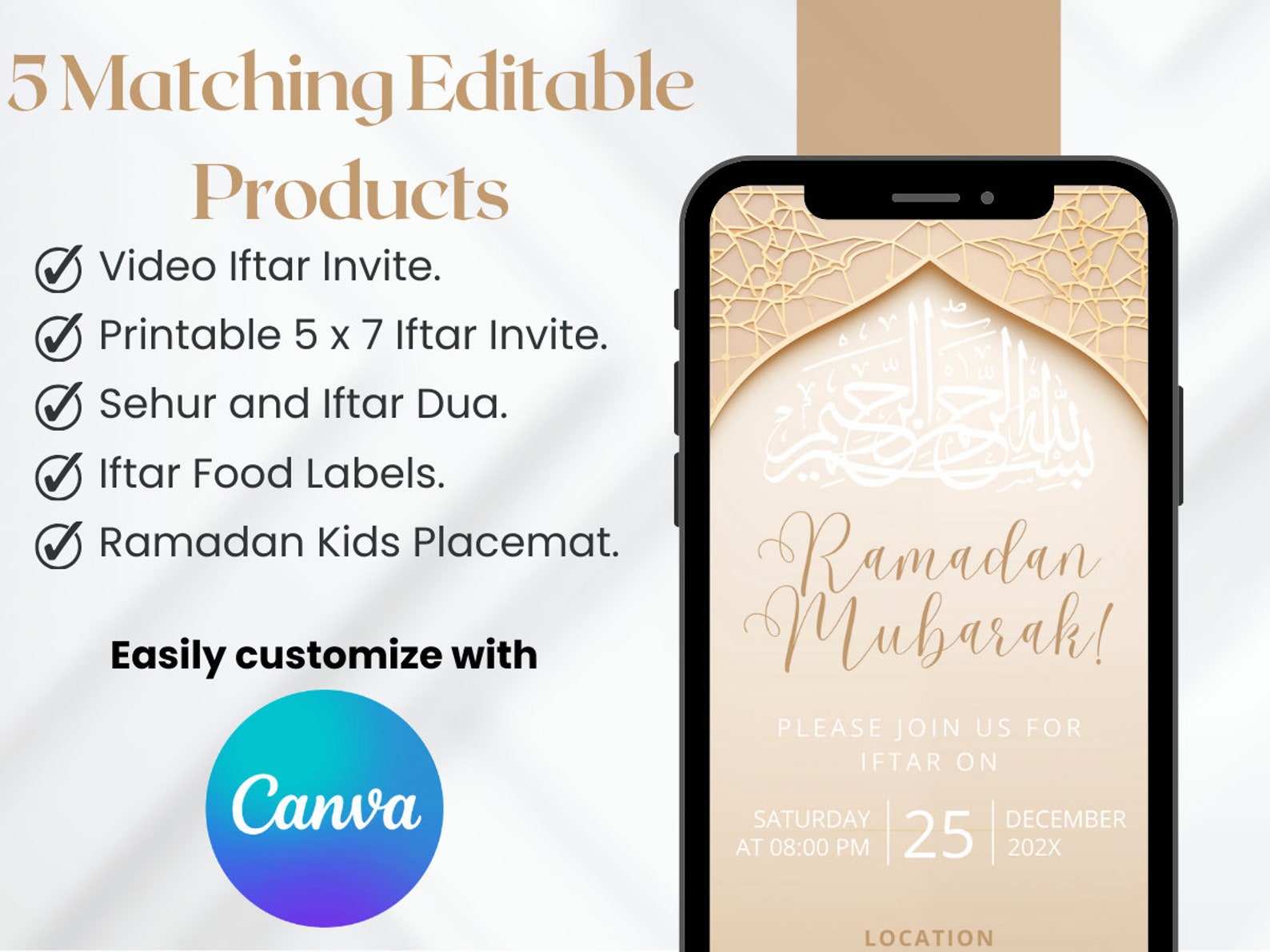 Iftar Invitation Beige and Gold Iftar Dinner Evite Ramadan Mubarak ...