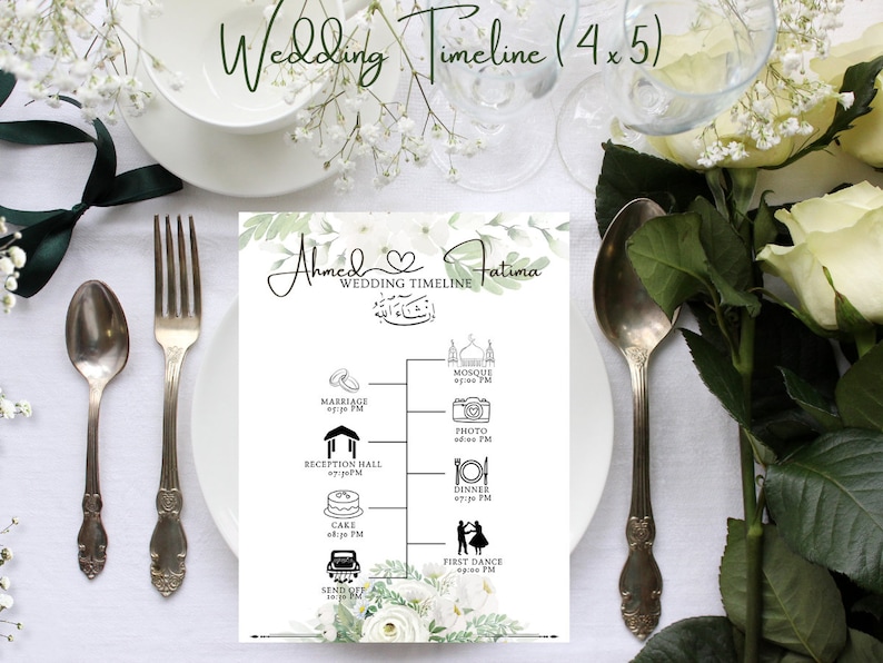 Nikkah Wedding Timeline Digital Template WHITE PEONY Muslim Wedding ...