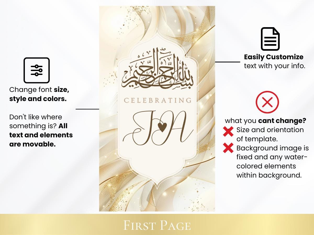 Muslim Digital Wedding Invitation Gold Bismillah Nikkah Evite Walima ...