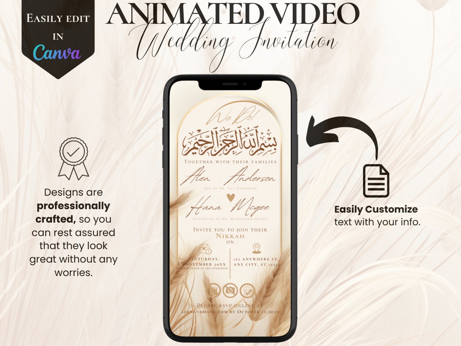 Digital Nikah Invitation Boho Editable Nikkah Template Bohemian ...