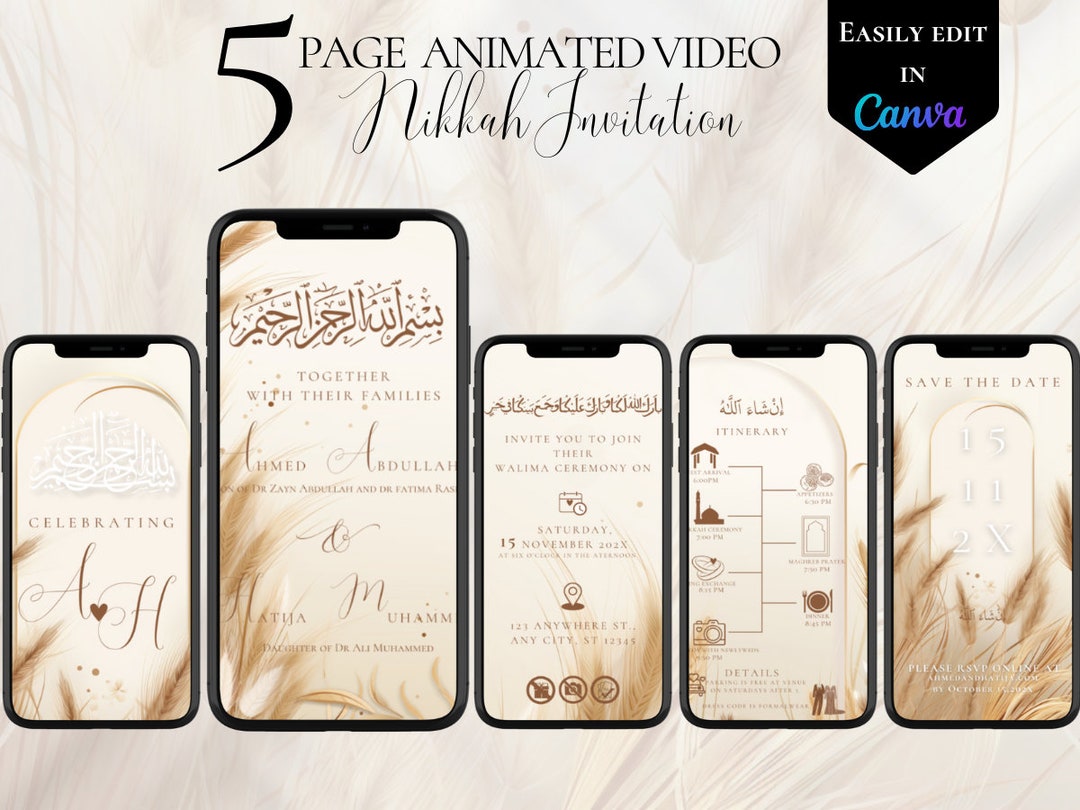 Boho Digital Nikah Invitation Template Bohemian Animated Video Invite ...