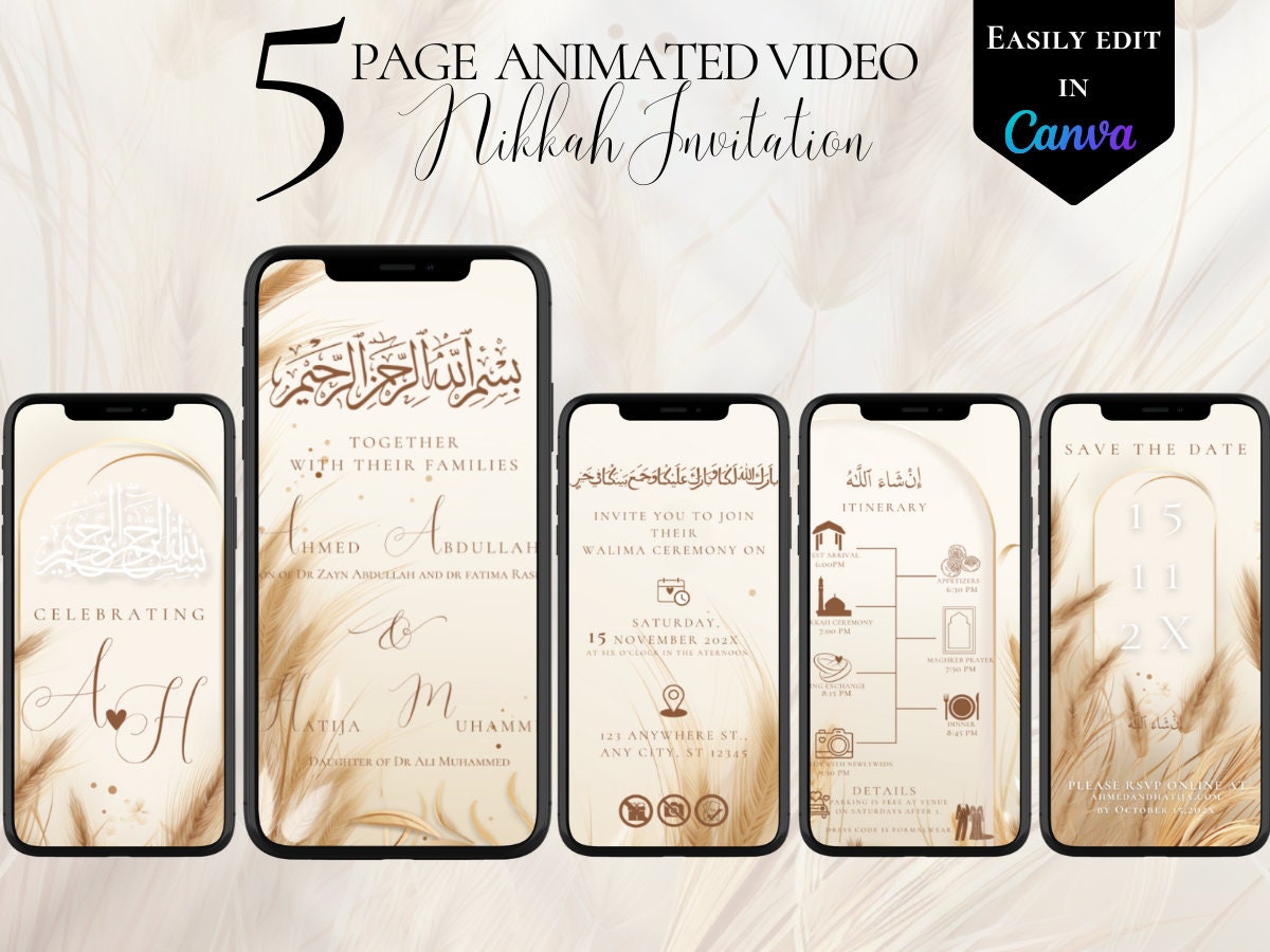Boho Digital Nikah Invitation Template Bohemian Animated Video Invite ...