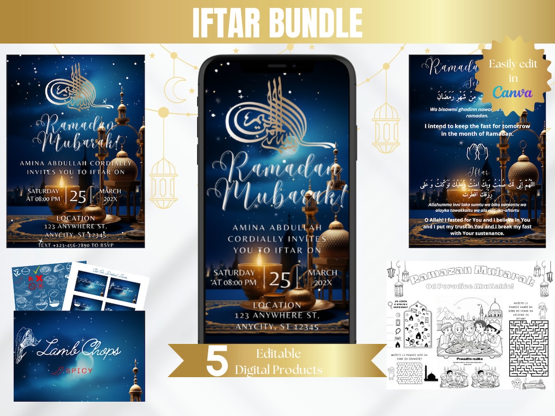 Blue Iftar Bundle Iftar Dinner Video Invite Iftar Invitation Digital ...