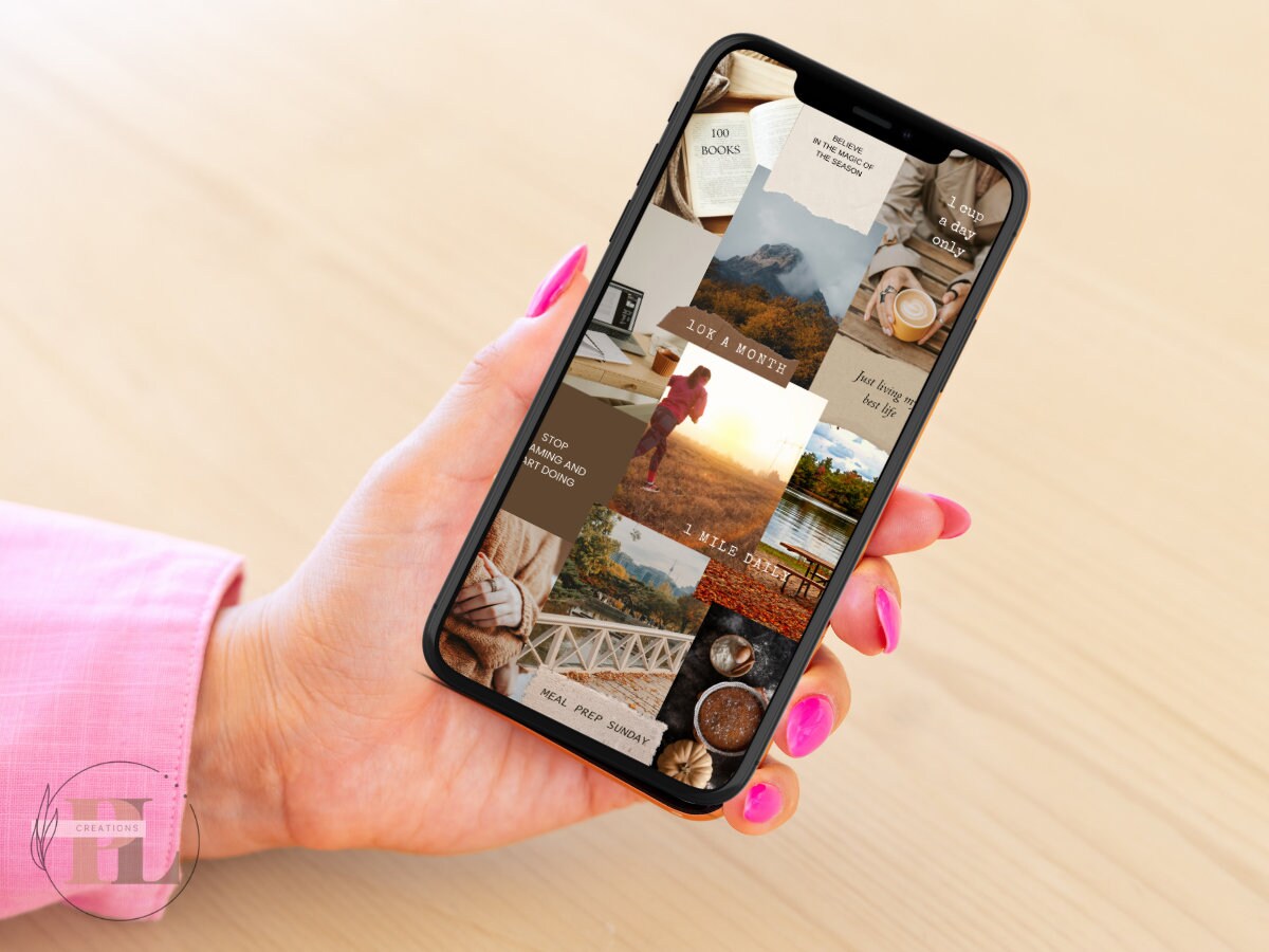 Fall Vision Board Phone Wallpaper: Beige & Brown Canva Template ...