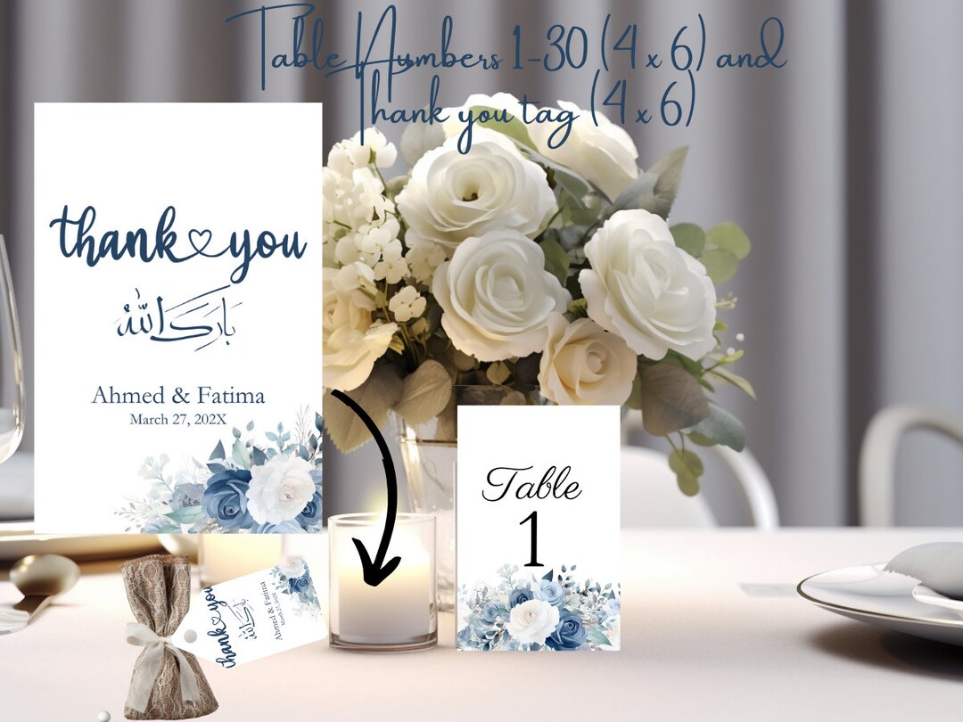 Nikkah Thank You Favor Tag and Table Numbers 1-30 DUSTY BLUE Nikkah ...