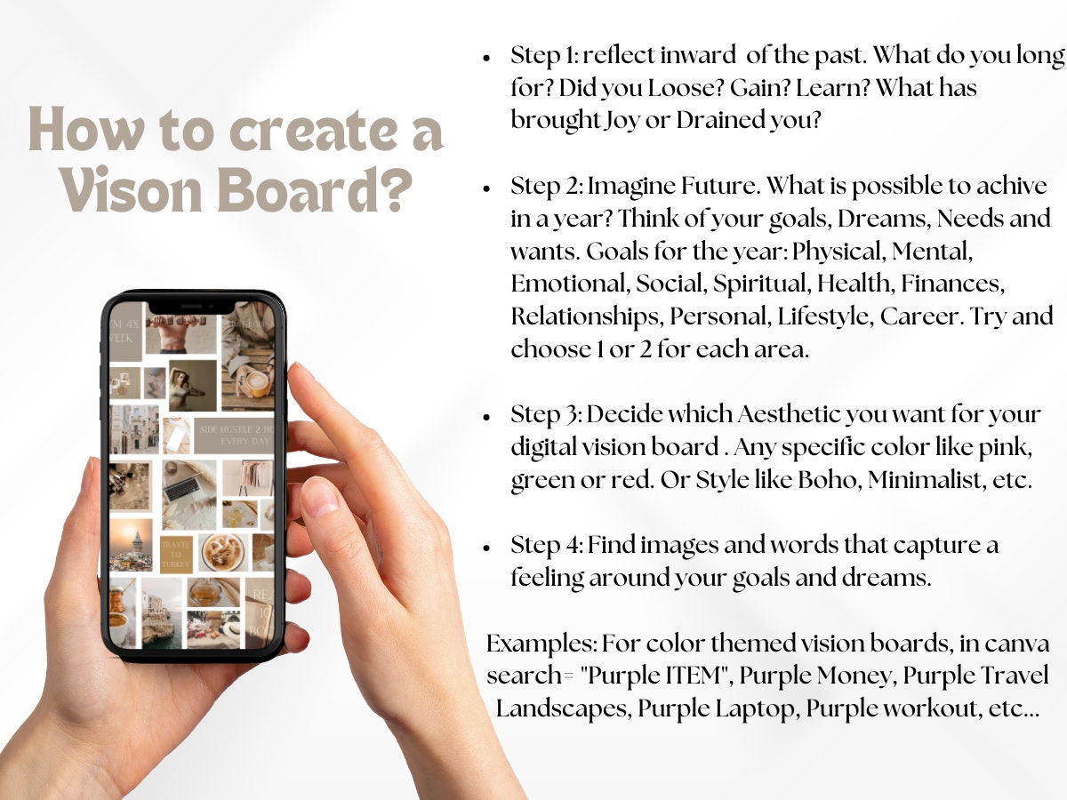 Minimalist Digital Vision Board Template Beige Vision Board Template ...