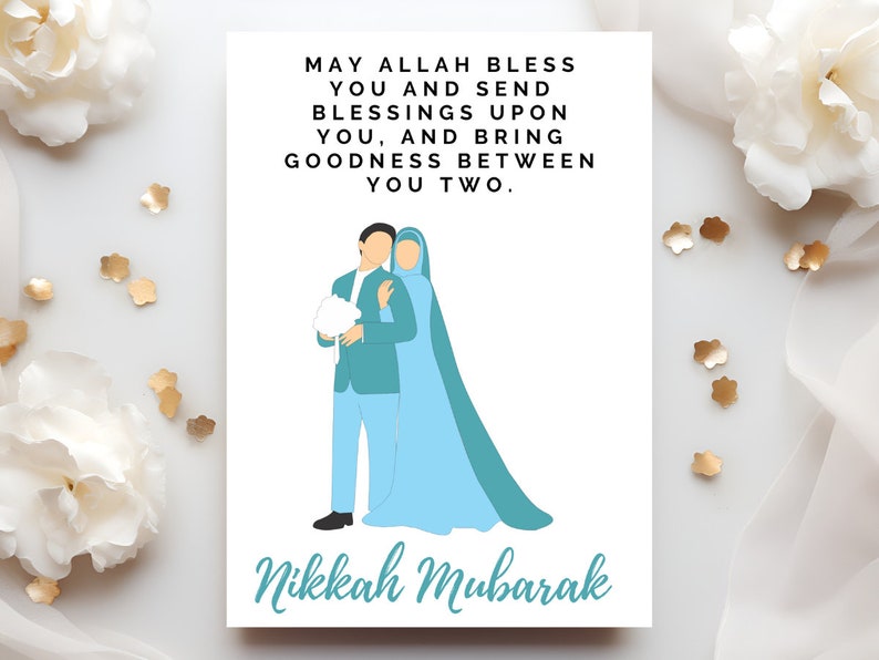 Blue Nikkah Mubarak Card Printable Muslim Dua Gift Card Walima - Etsy