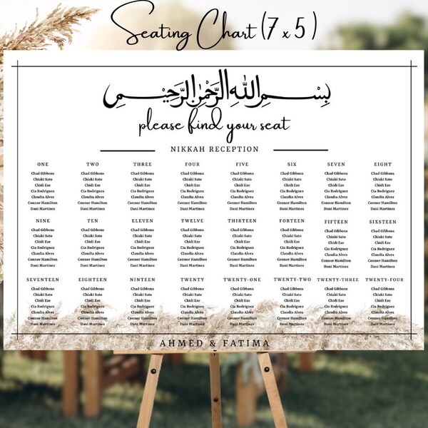 Nikkah Seating Chart DUSTY ROSE Template Muslim Wedding Seating Chart ...