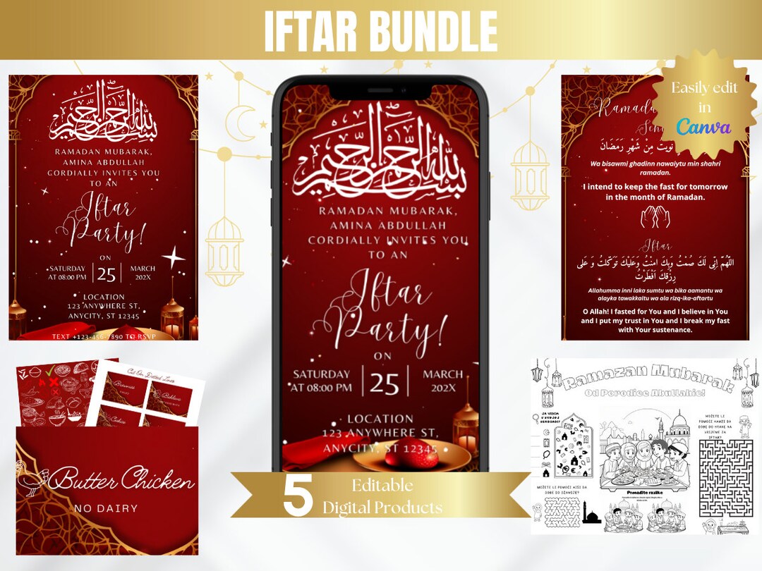Editable Iftar Invitation Red Digital Iftar Invite Red Iftar Dinner ...