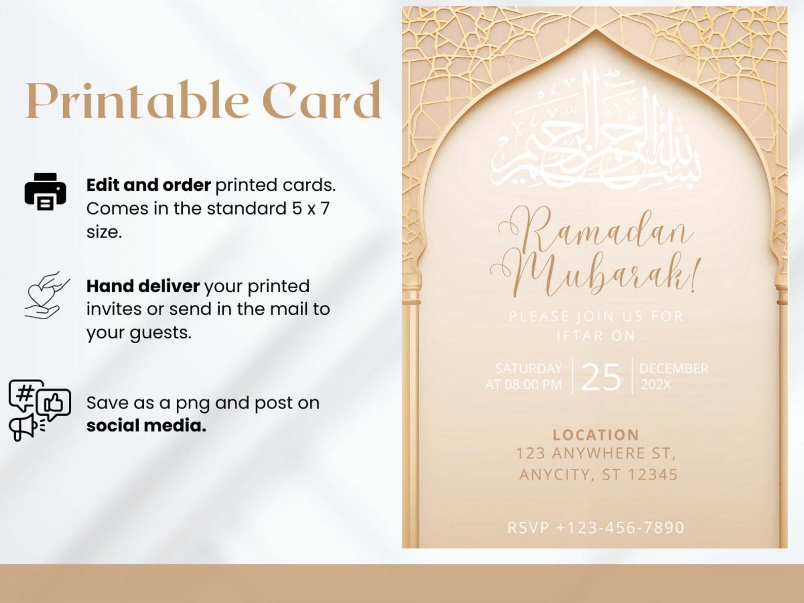 Iftar Invitation Beige and Gold Iftar Dinner Evite Ramadan Mubarak ...