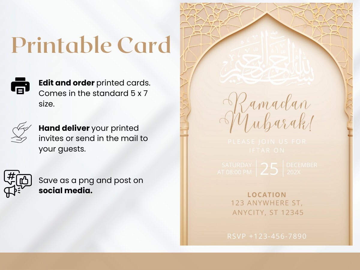 Iftar Invitation Beige and Gold Iftar Dinner Evite Ramadan Mubarak ...