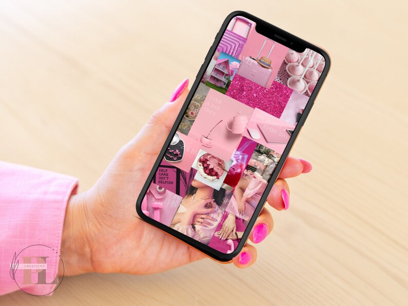 Pink Vision Board Template, Customizable Phone Wallpaper (digital ...