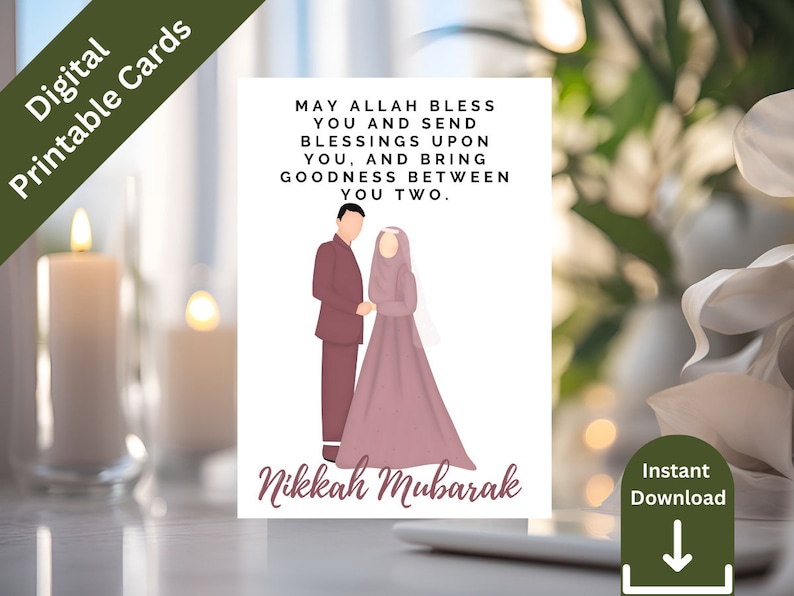 Nikkah Mubarak Card With Dua for Muslim Couple Muslim Couple Wedding ...