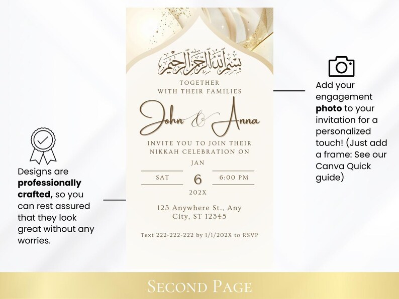 Muslim Digital Wedding Invitation Gold Bismillah Nikkah Evite Walima ...