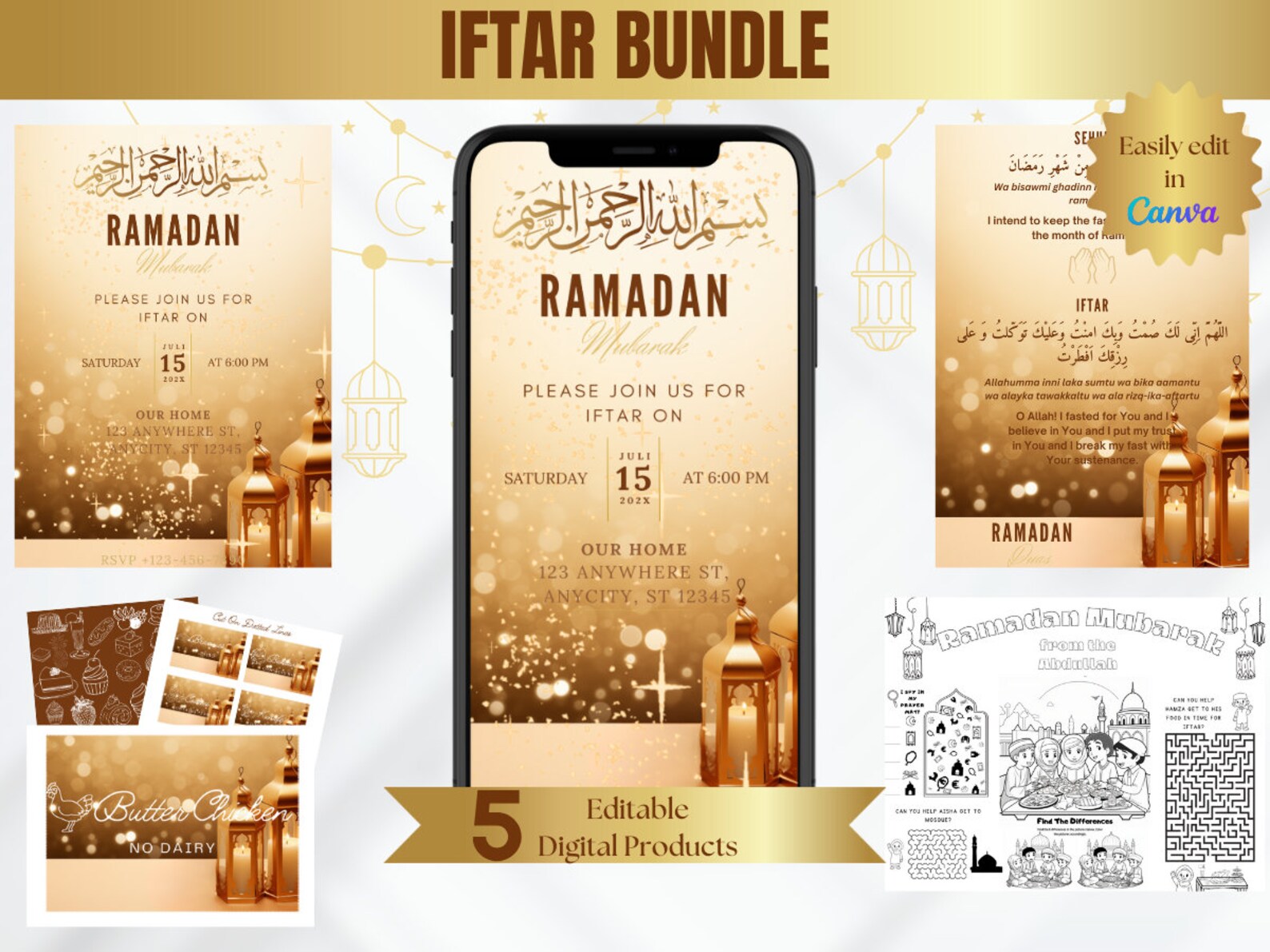 Gold Iftar Bundle Iftar Dinner Video Invite Iftar Invitation Digital ...