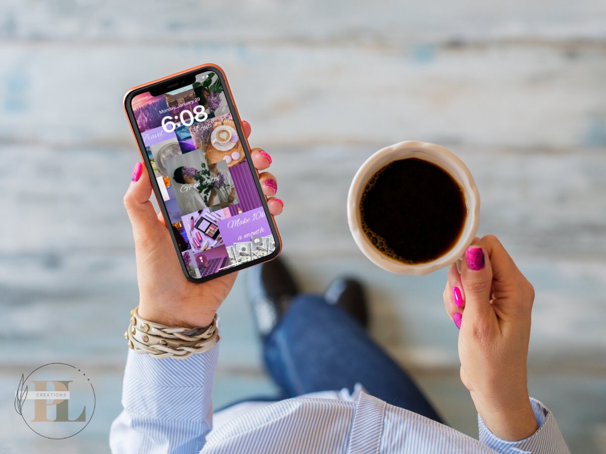 Purple Vision Board Phone Wallpaper Lilac Aesthetic Digital Vision ...