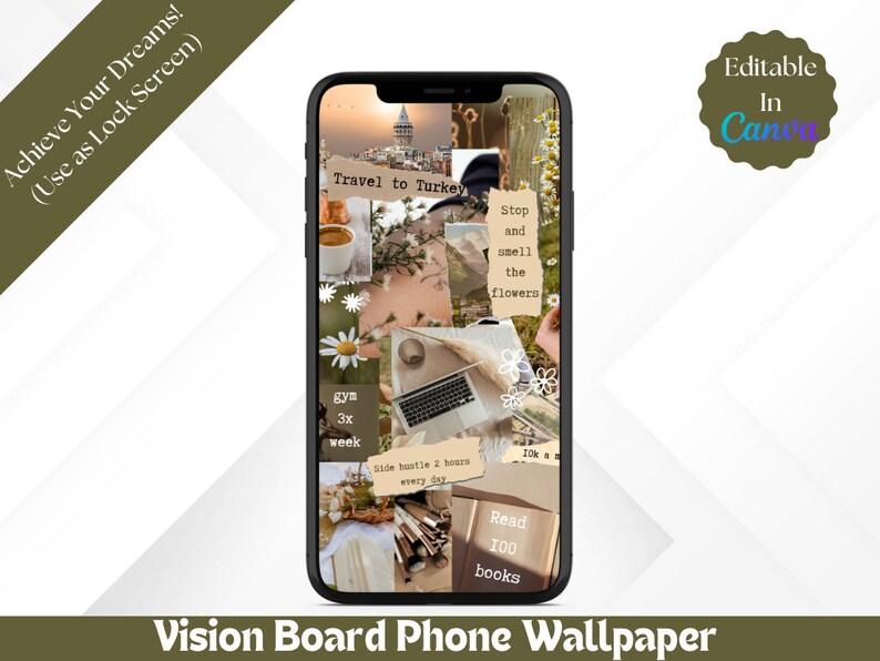 Green Aesthetic Vision Board Phone Wallpaper Nature Digital Vision ...