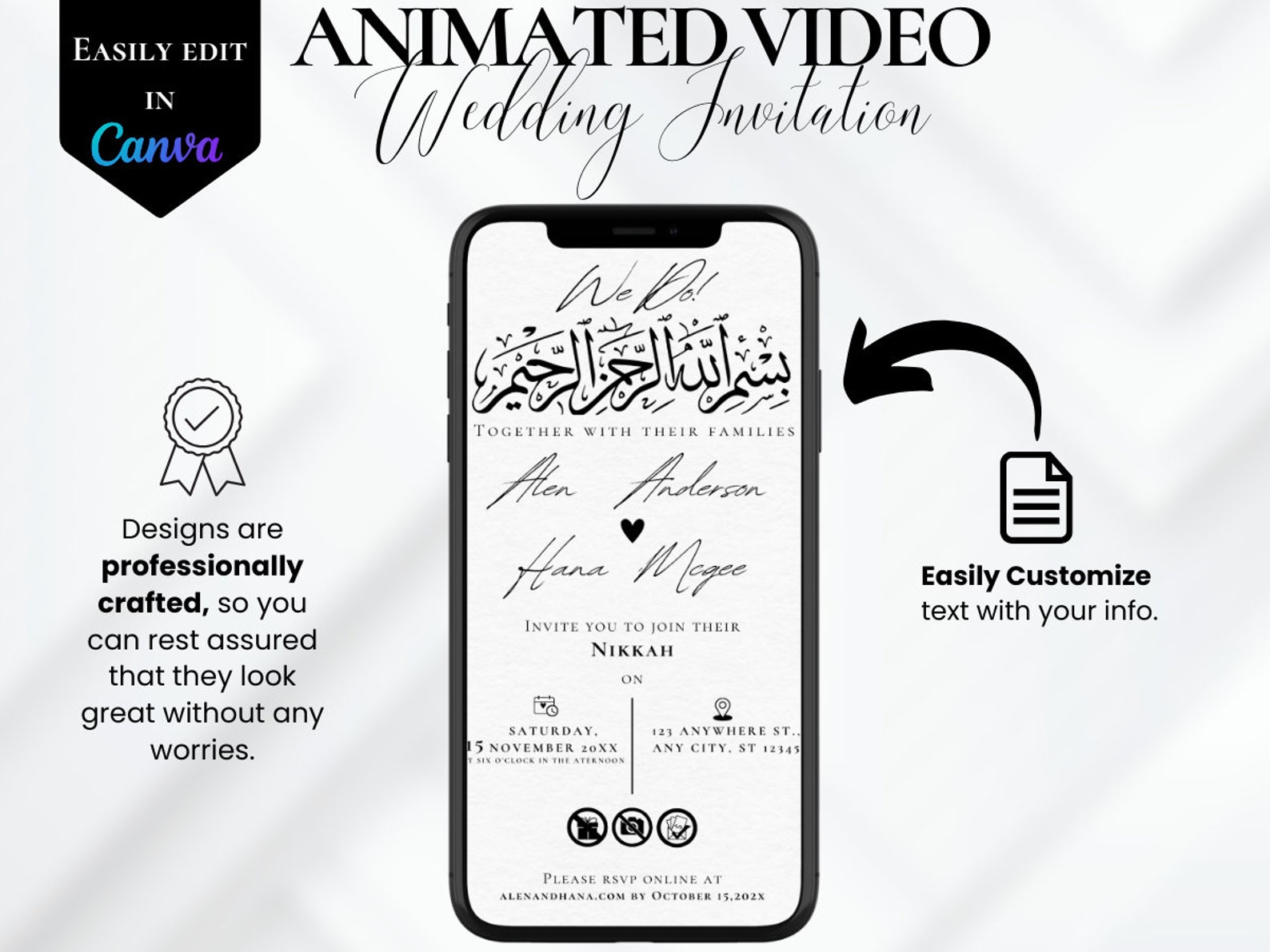 Muslim Wedding Invite Minimal Muslim Wedding Invitation Template ...