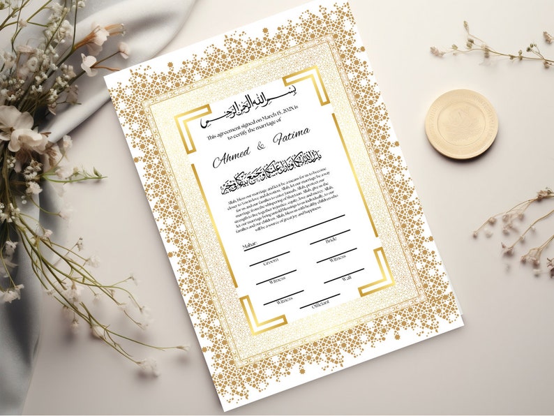 Nikkah Contract Template Nikkah Certificate Digital Template Printable ...