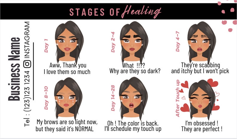 Eyebrow Eyebrows Permanent Makeup Stages of Healing Card, Permanent ...