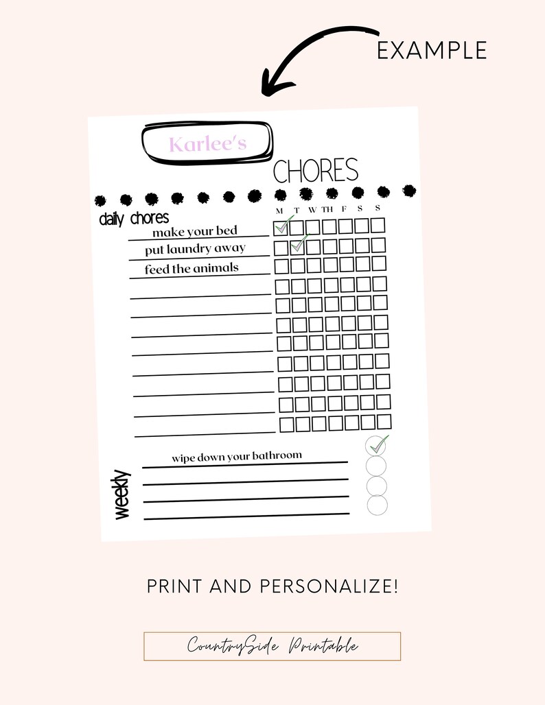 Printable Chore Chart, Kids Chore List, Weekly to Do List, Printable ...