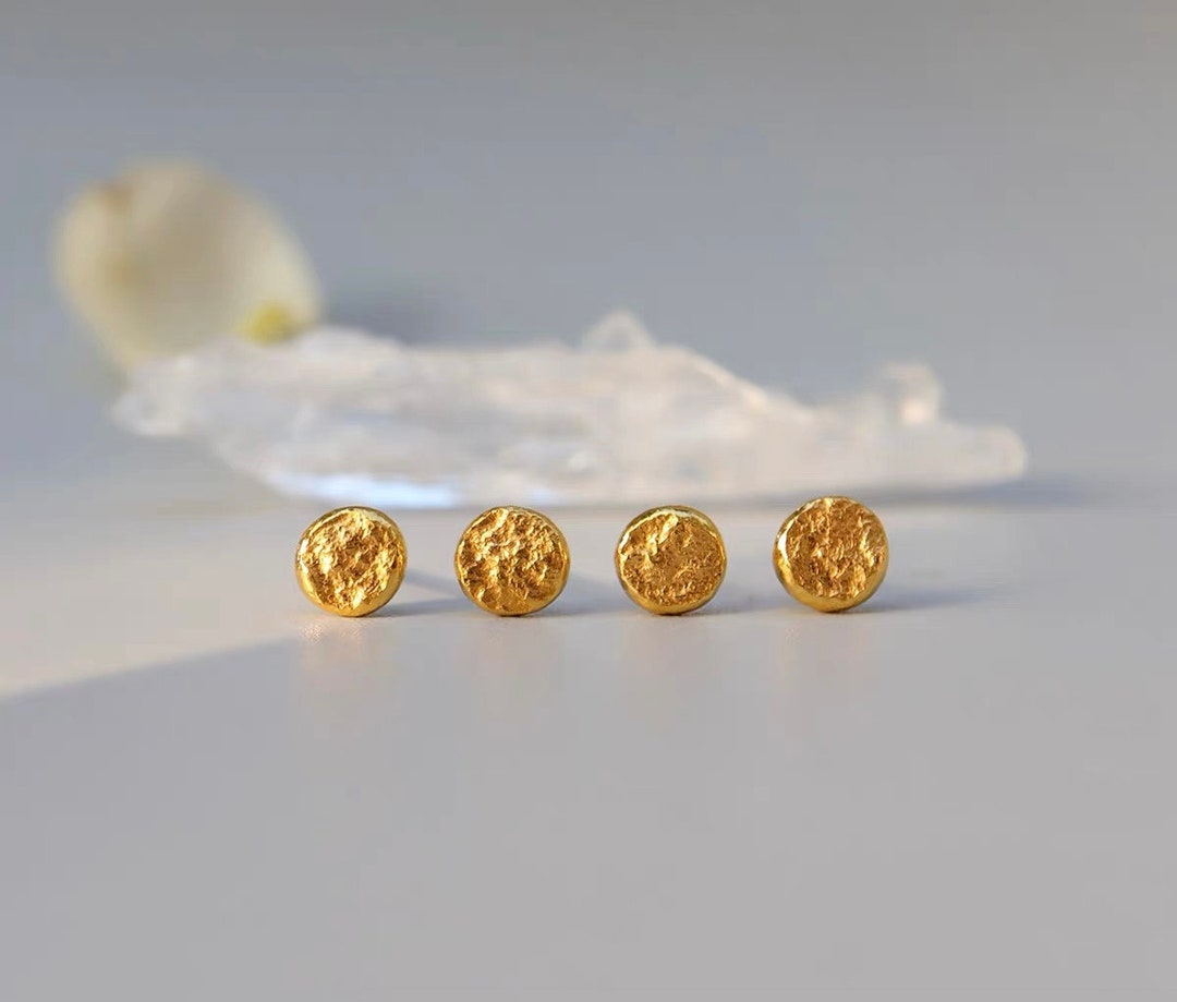 Handcrafted 99.99% 24ct Pure Gold Earrings. Natural Texture Design ...