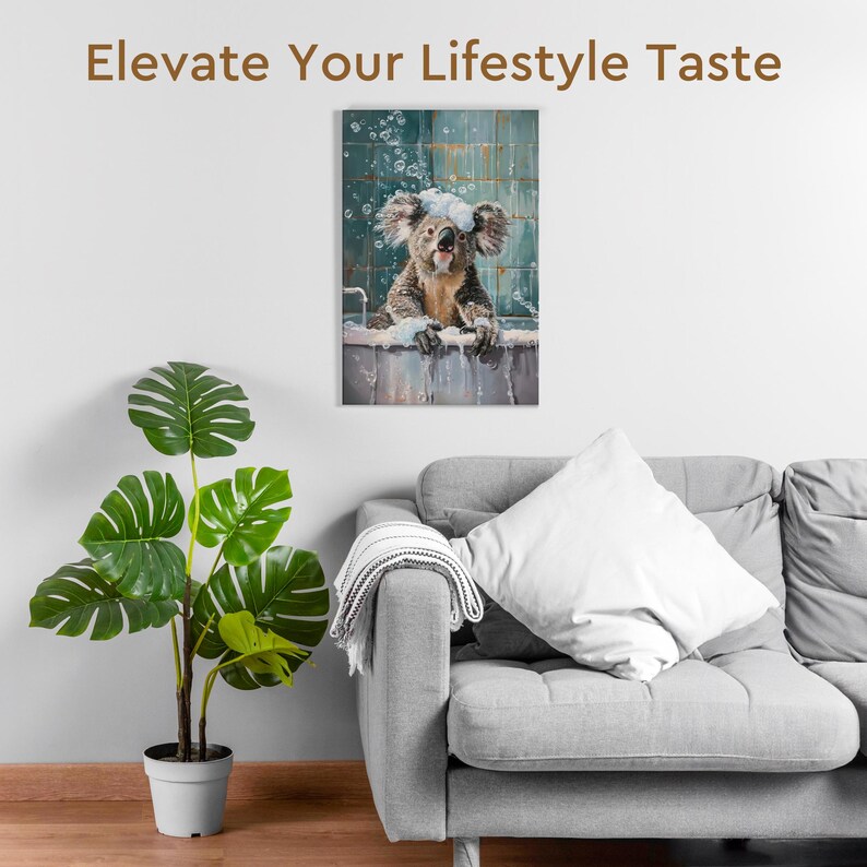 Bathtub Bubble Bath Koala Canvas Wall Art, Matte Stretched Canvas ...