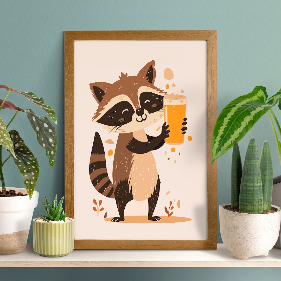 Beer Lover Raccoon Drinking Poster, Funny Trash Panda, Wildlife Wall ...