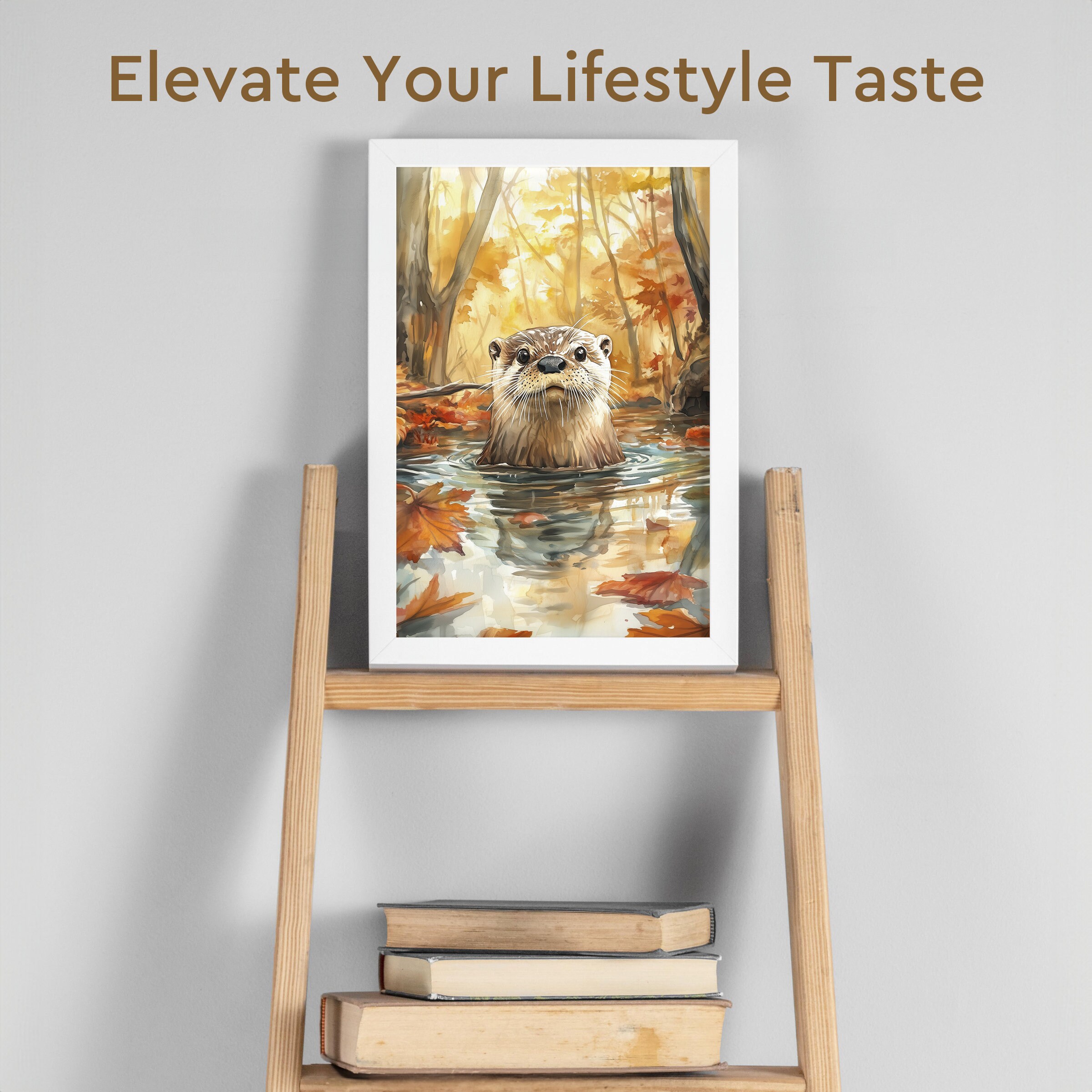 Autumn Fall River Otter Poster, Funny Sea Otter, Otter Lover, Wildlife ...